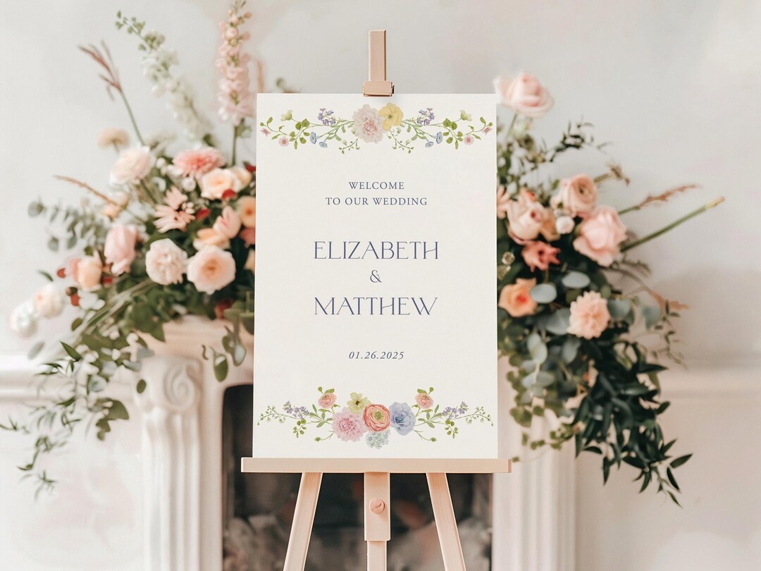 Spring Wedding Welcome Sign, 24x36, Cottage Floral Welcome Poster ...