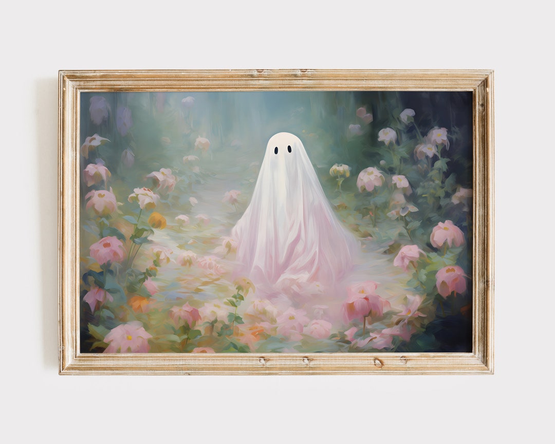 Floral Ghost Painting, Pastel Halloween Printable Art, Vintage ...