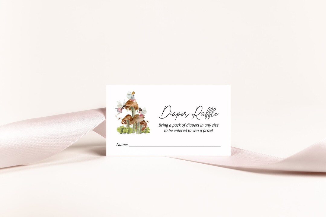 Fairy Diaper Raffle Ticket, Mushroom Baby Shower Invitation Insert Card ...