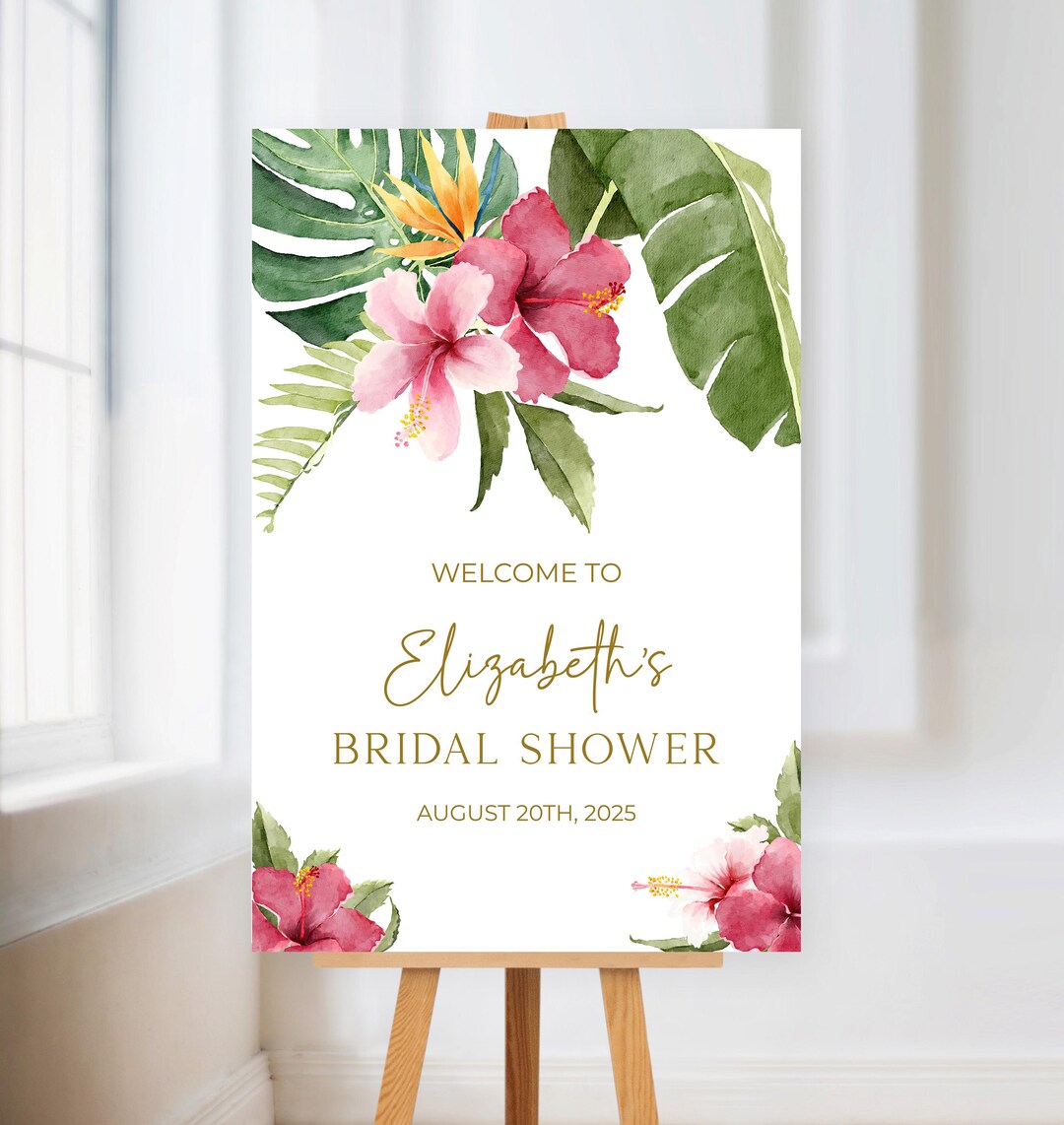 Tropical Welcome Sign Template 20x30, Editable Hibiscus Party Poster ...