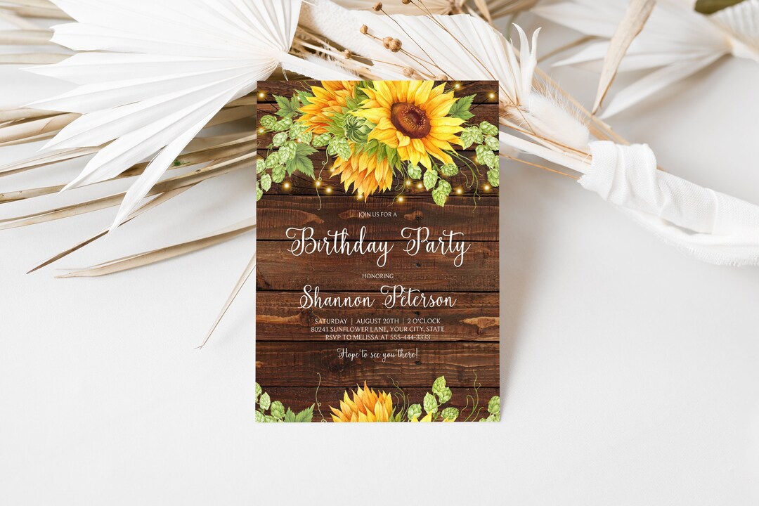 Boho Sunflower Birthday Party Invitation, Country Floral Birthday Party ...