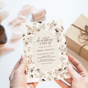 Fall Wildflower Birthday Party Invitation, Autumn Floral Birthday ...