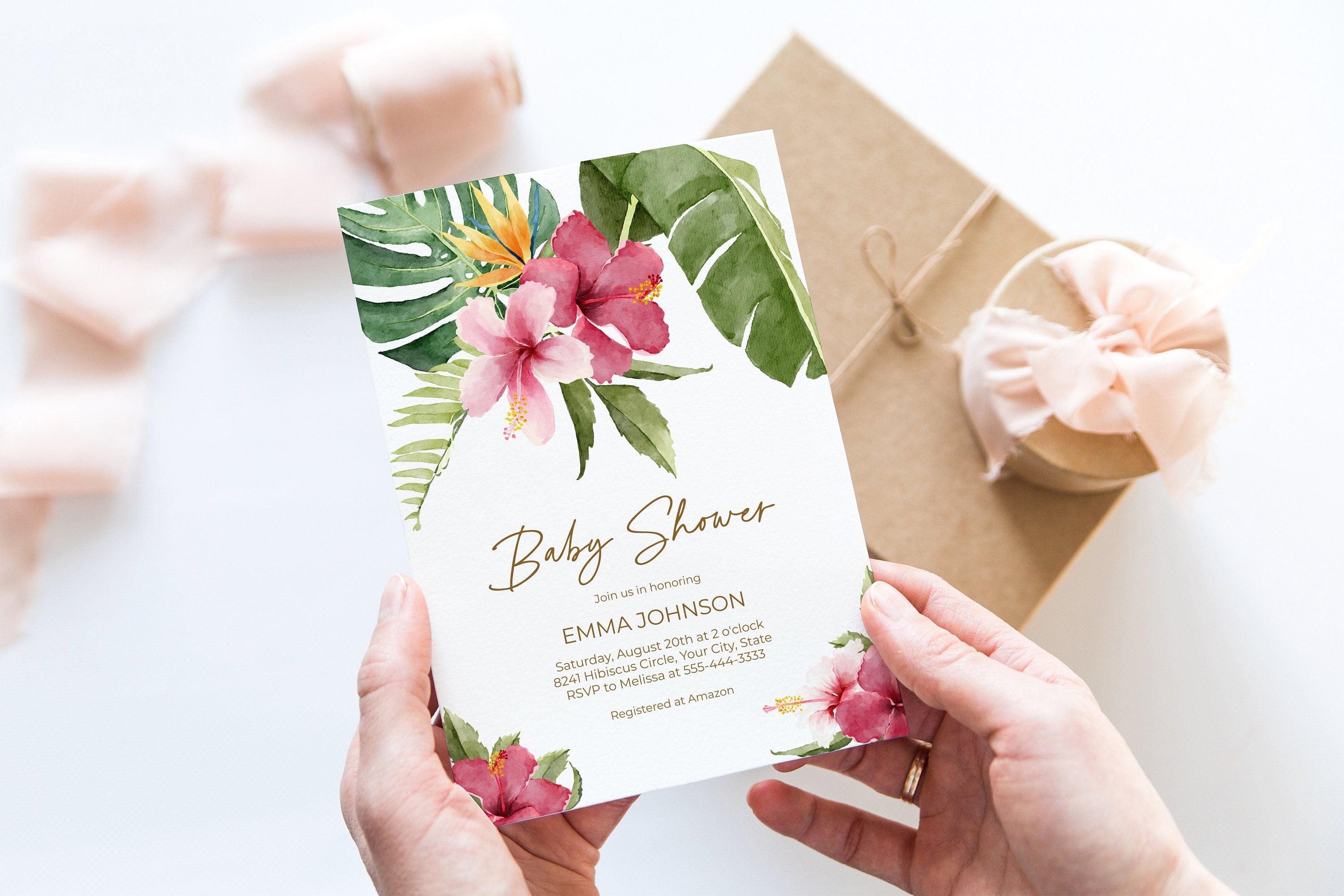 Tropical Flowers Invitation Template - Etsy