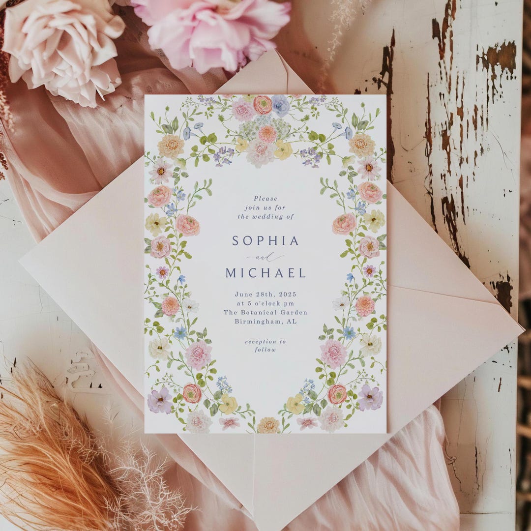 Pastel Floral Wedding Invitation Template, Spring Floral Wedding Invite ...