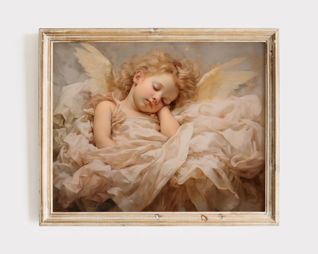 Sleeping Angel Painting, Baby Angel Art Print, Religious Wall Art ...
