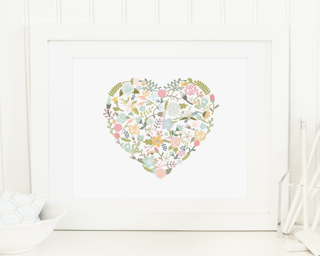 Floral Heart Printable, Instant Download,nursery Heart Print, Pink ...