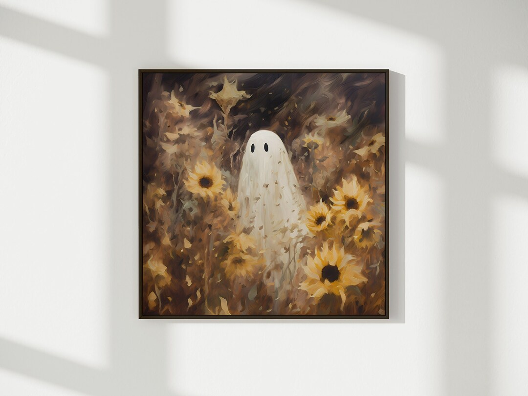 Cute Ghost With Sunflowers Printable Art Print, 16x16, Instant Download ...