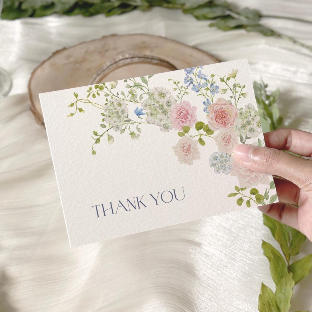 Cottage Floral Thank You Card Template, Pastel Flowers Thank You Note ...