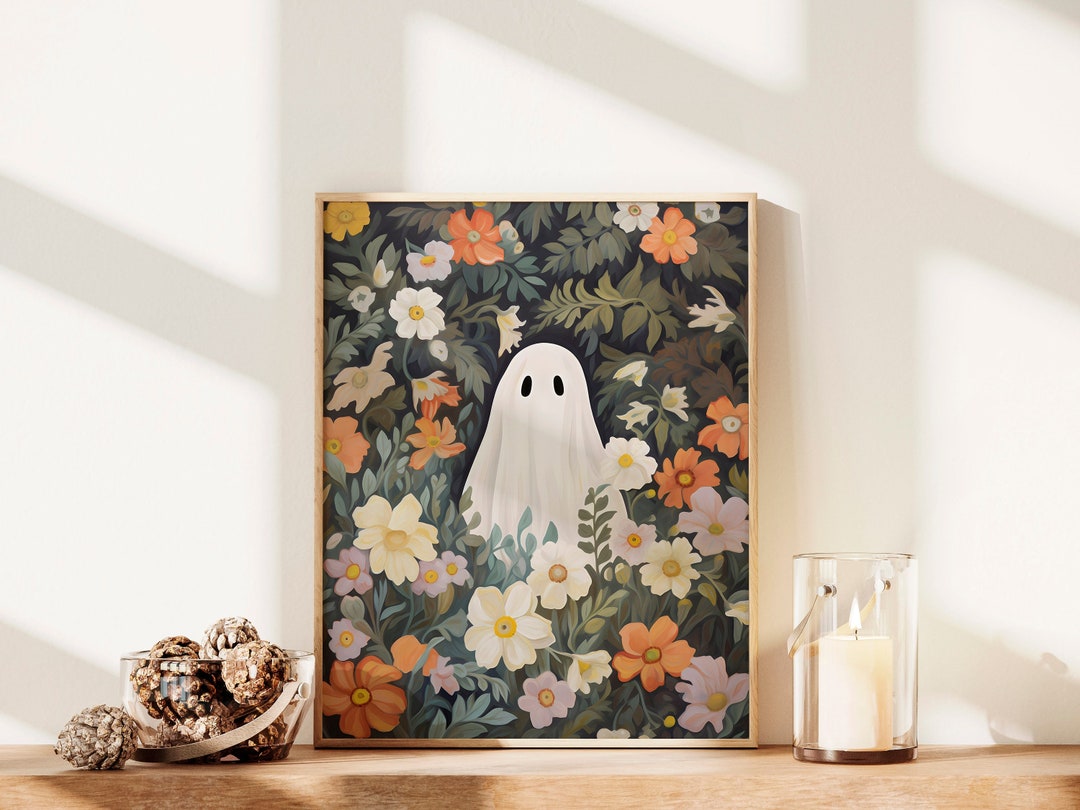 Retro Daisy and Ghost Print, Peach and Lavender Daisy Ghost Printable ...