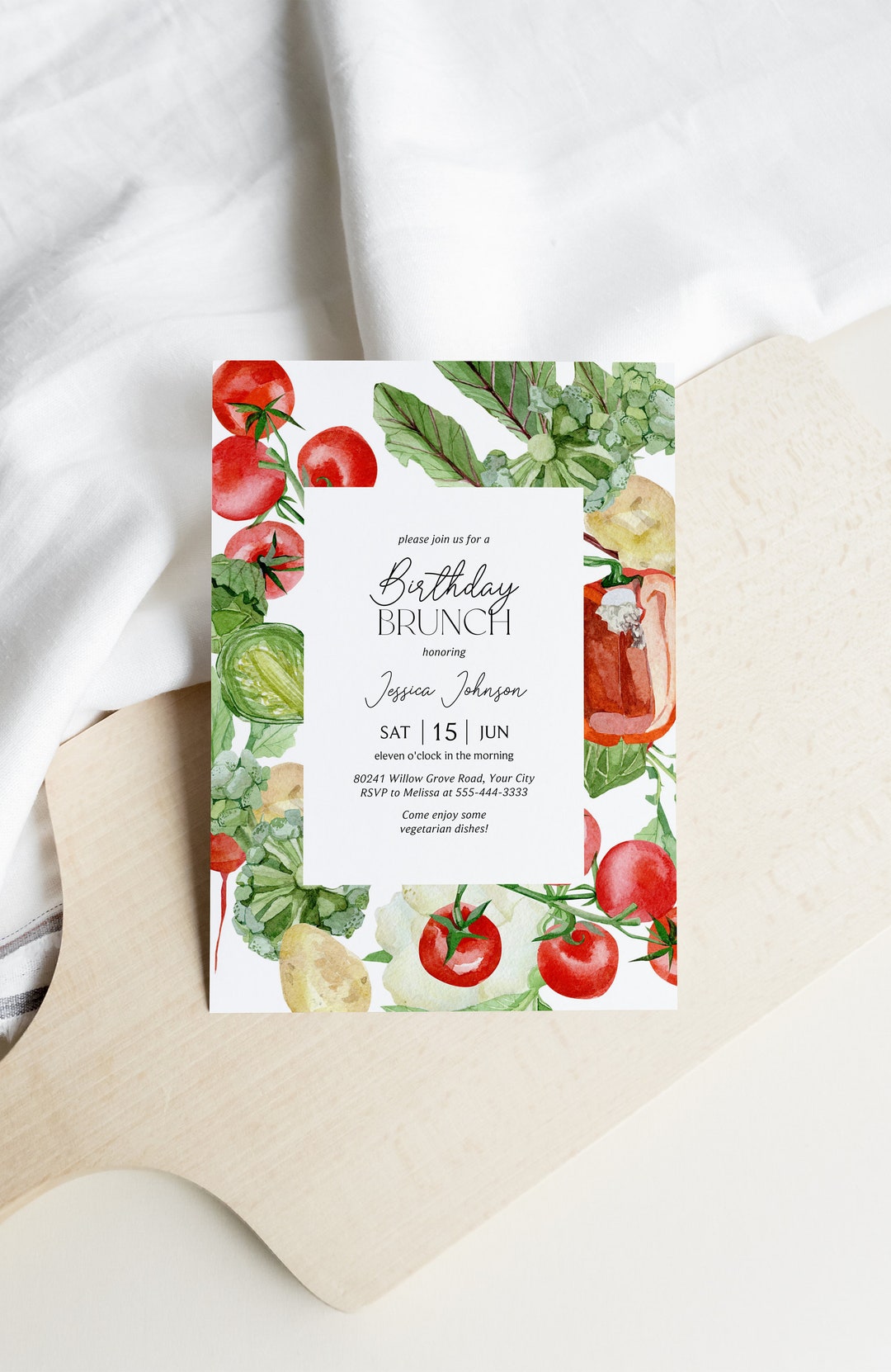 Vegetables Birthday Brunch Invitation, Vegetarian Lunch Invitation ...