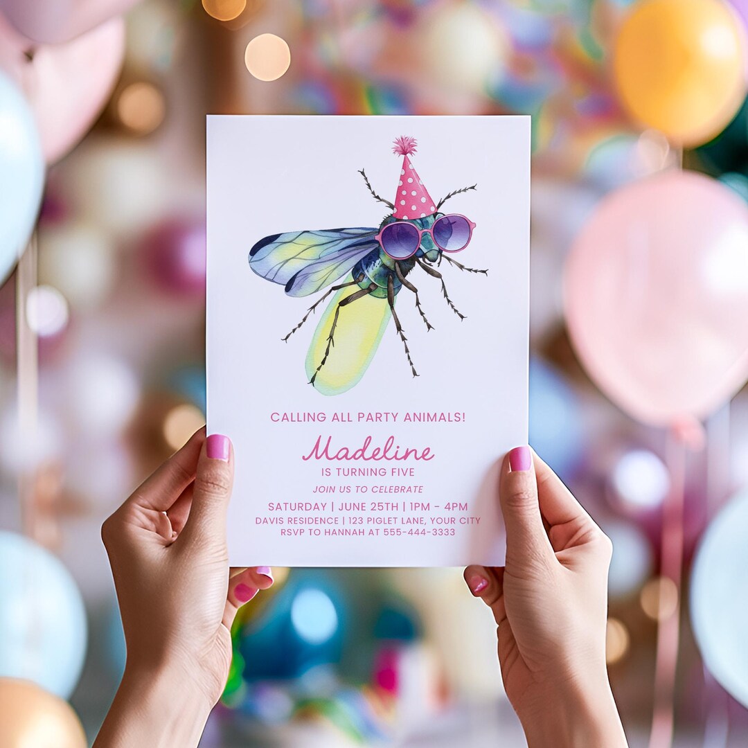 Lightning Bug Birthday Party Invitation Template, Girl Birthday Invite ...