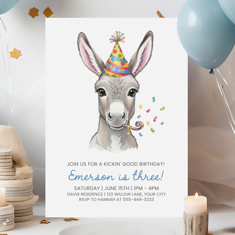 Donkey Birthday Invitation Template, Mule Party Invite, Animal Corjl ...