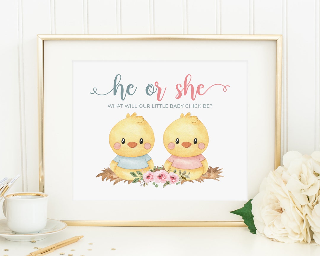 He or She What Will Our Little Baby Chick Be Sign, Printable, Country ...