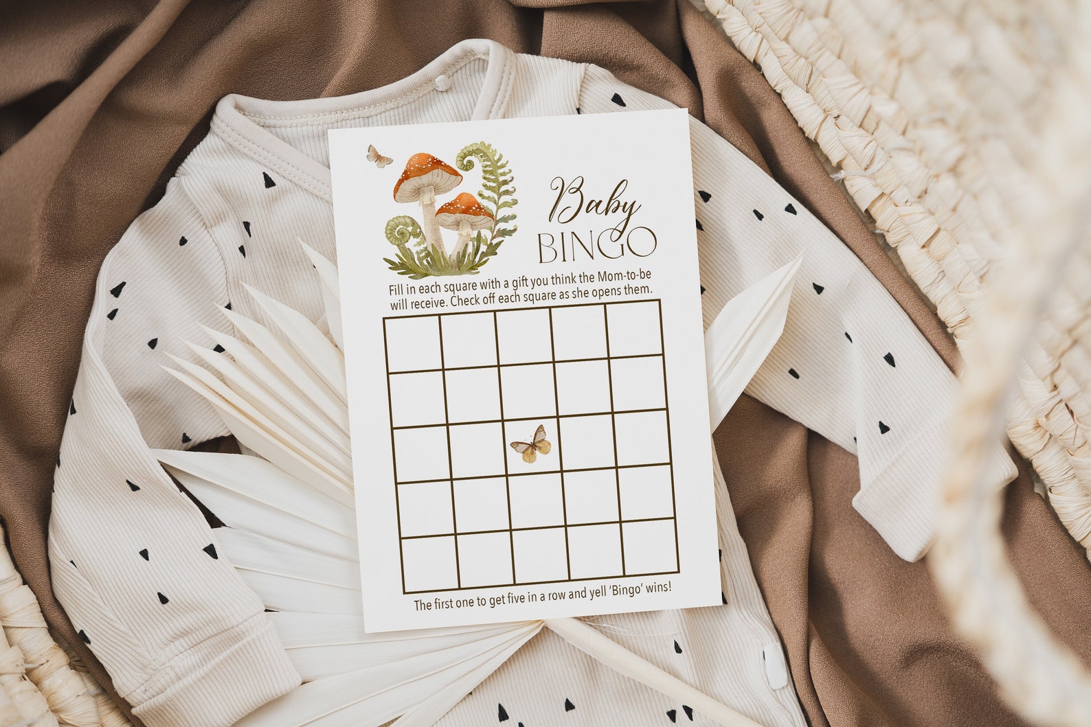Mushroom Baby Bingo Game, Instant Download, Bingo Card, Woodland Floral ...