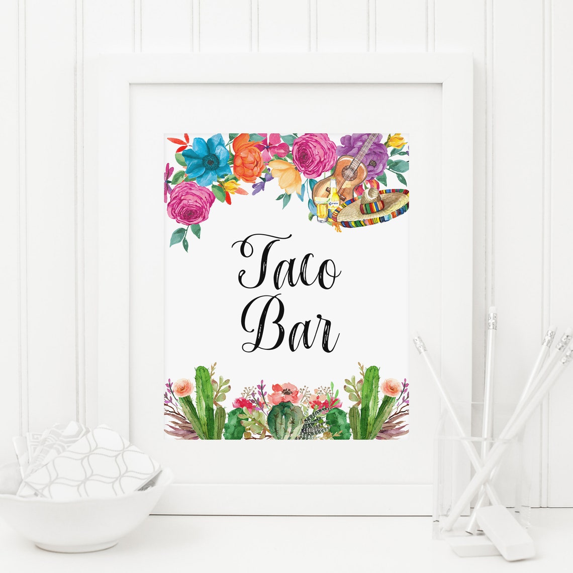 Fiesta Taco Bar Sign Instant Download Mexican Floral Food | Etsy