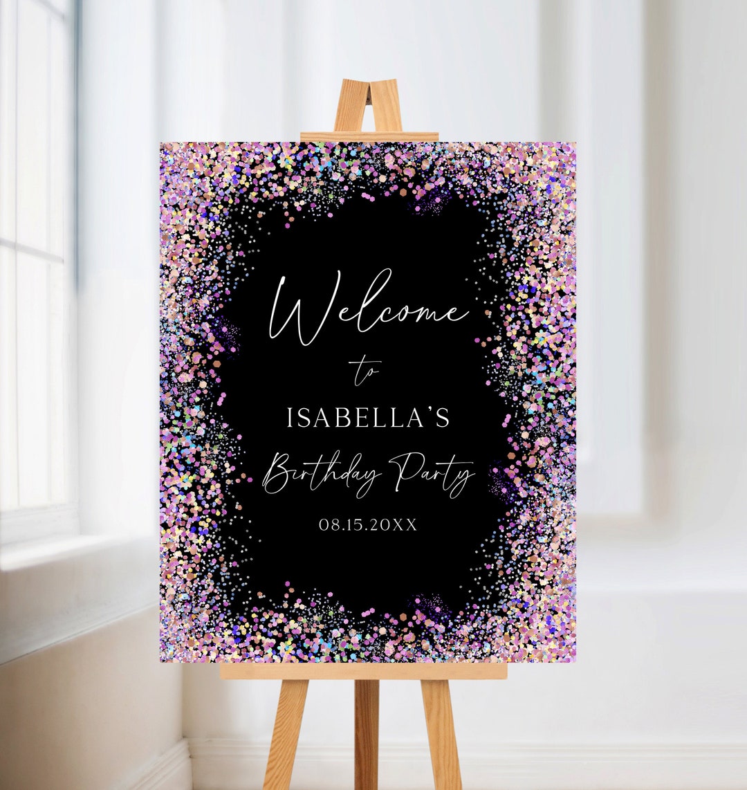 Glitter Holographic Welcome Sign, 24x30, Birthday Party Welcome Poster ...