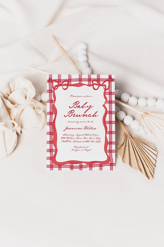 Red Gingham Invitation Template Pizza Birthday Party Invitations