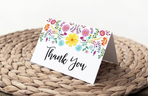 Fiesta Thank You Card Mexican Floral Thank You Note Colorful | Etsy