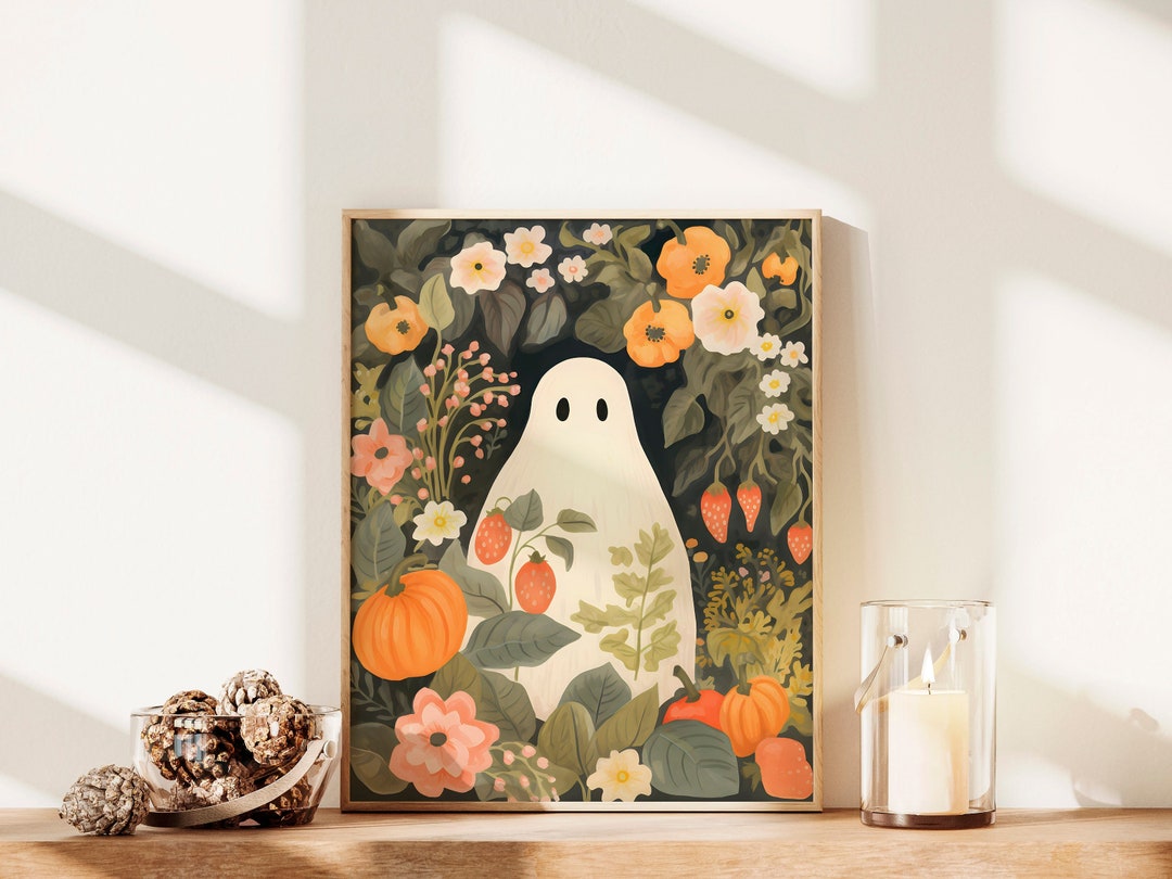 Ghost Print, Cute Ghost With Fruits and Flowers Printable Art ...