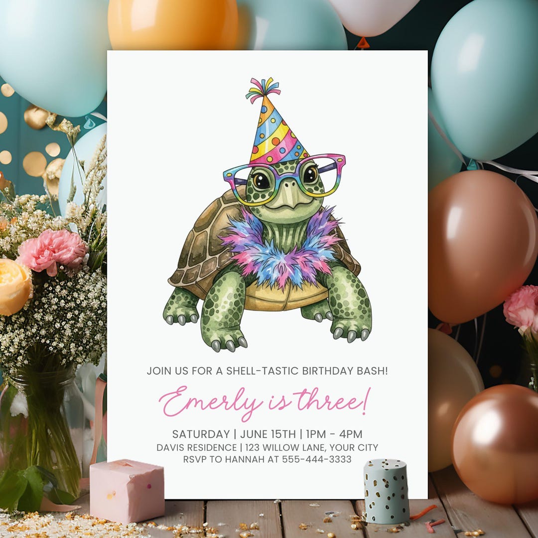Turtle Birthday Corjl Invitation Template, Party Animal Invite ...