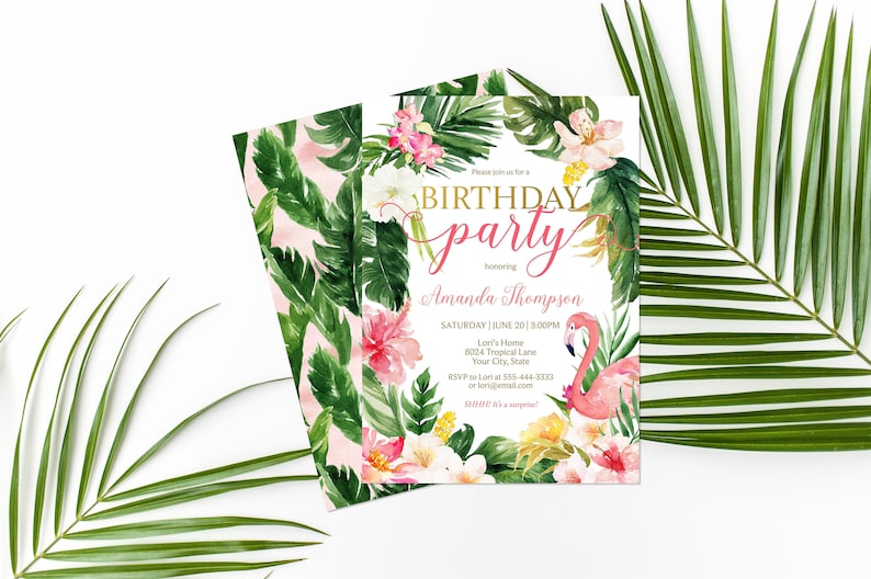 Tropical Birthday Party Invitation Editable Template - Etsy