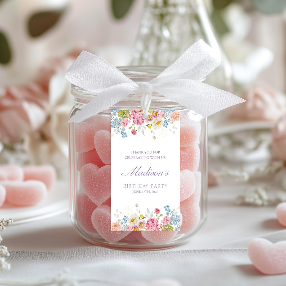 Garden Floral Favor Tag Template, Editable Thank You Tags, Pink Peony ...