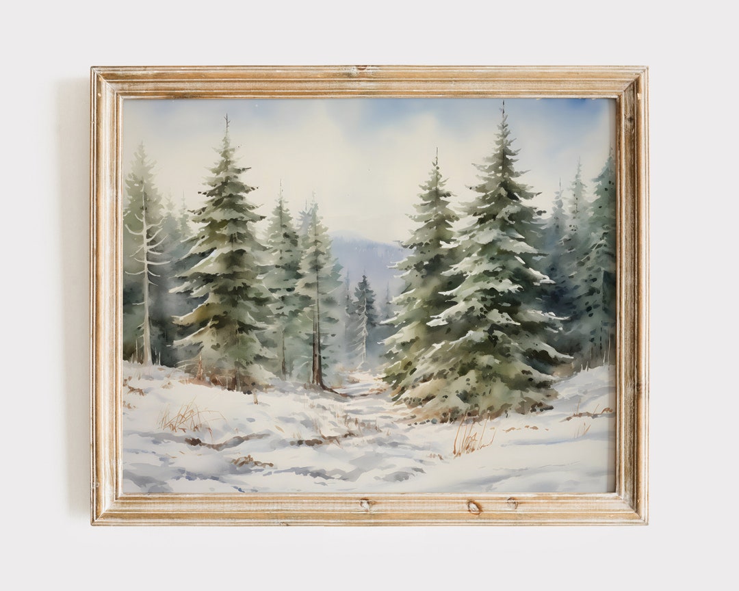 Fraser Tanne Aquarell Malerei, Pinien Bäume druckbare Kunst, Winter ...