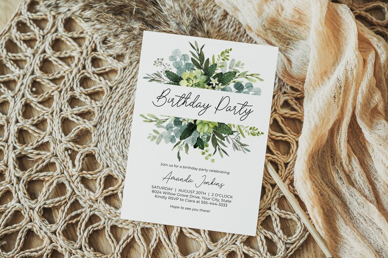 Boho Greenery Birthday Party Invitation Bohemian Birthday - Etsy