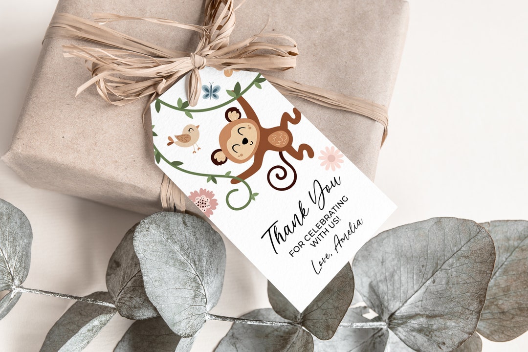 Monkey Favor Tag 3.5x2 Jungle Animal Thank You Favor Tag - Etsy