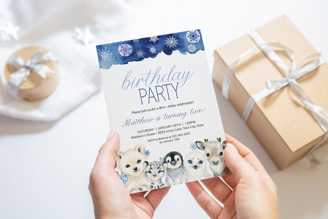 Winter Birthday Party Invitation, Arctic Animal Invitation, Kids ...