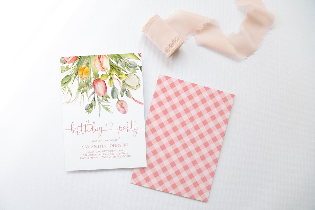 Tulip Birthday Party Invitation, Spring Floral Birthday Invite, Garden ...