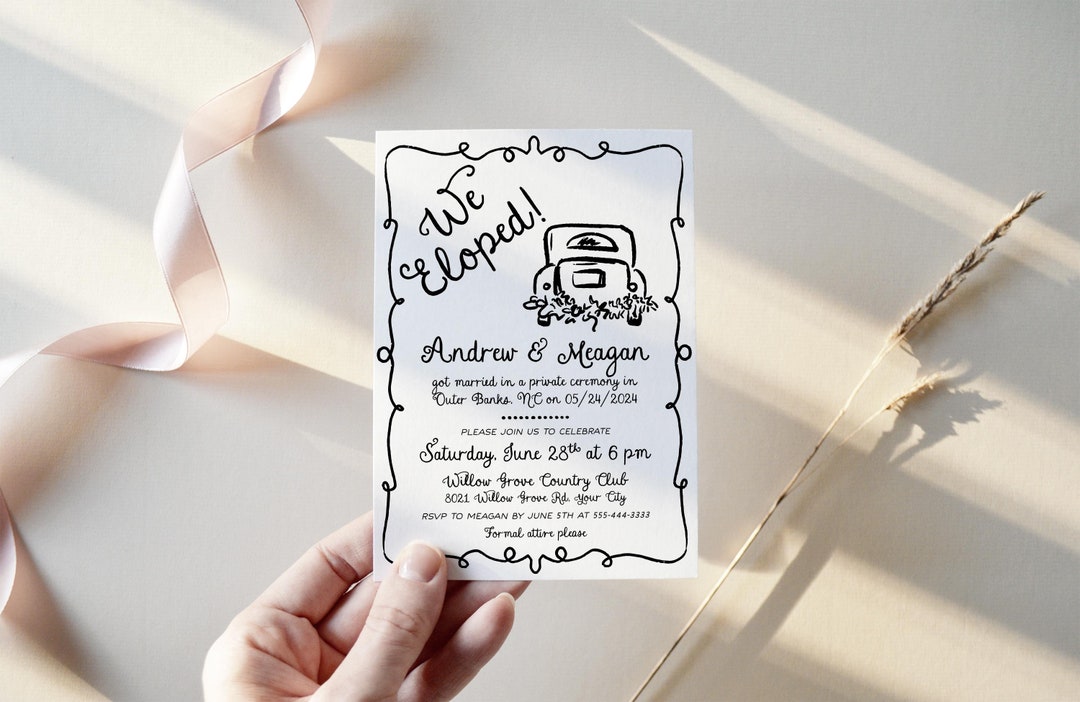 Hand Drawn We Eloped Announcement, Scribble Elopement Reception ...
