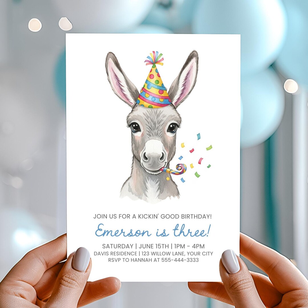 Donkey Birthday Invitation Template, Mule Party Invite, Animal Corjl ...
