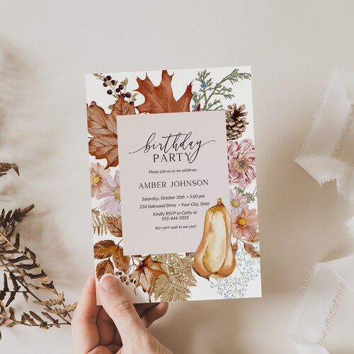 Fall Floral Birthday Party Invitation Boho Autumn Birthday - Etsy