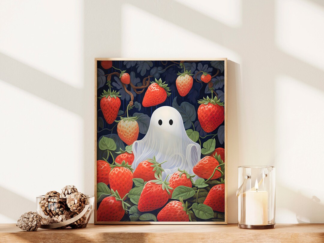 Retro Strawberry and Ghost Printable Art Print, 16x20, Instant Download ...
