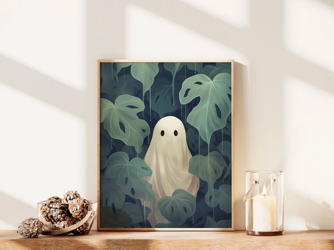 Cute Ghost With Monstera Leaves Printable Art Print, 16x20, Instant ...