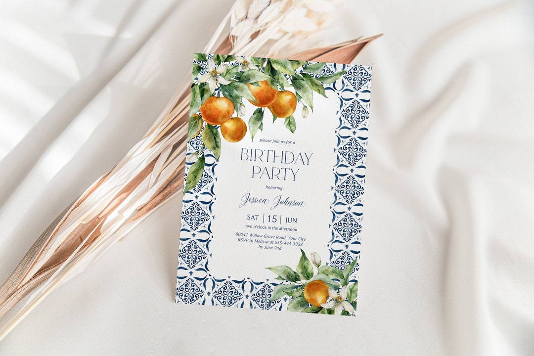Citrus Birthday Party Invitation, Mediterranean Birthday Party Invite ...