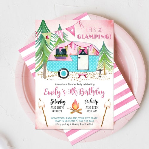 Let's Go Glamping Birthday Invitation Editable Glamping - Etsy