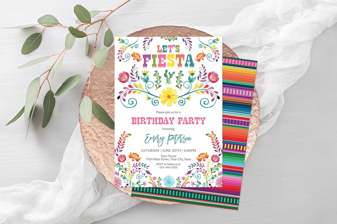 Fiesta Birthday Party Invitation, Let’s Fiesta Invite, Mexican Floral ...