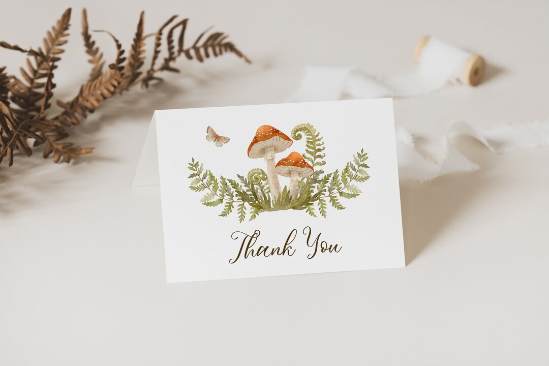 Mushroom Thank You Card, Forest Thank You Note, Woodland Greenery ...