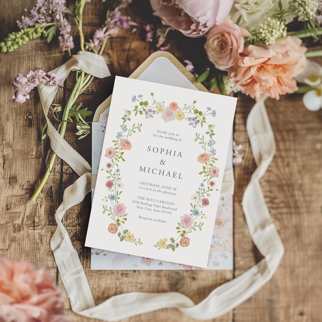 Spring Floral Wedding Invitation, Cottage Floral Wedding Invite, Garden ...