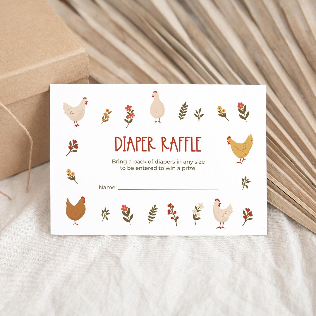 Chicken Diaper Raffle Ticket Template, Farm Baby Shower Invitation ...