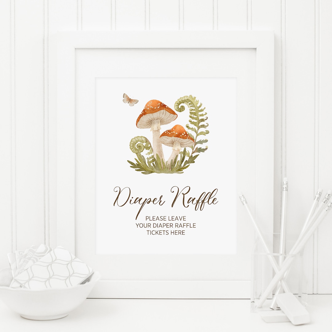 Mushroom Diaper Raffle Sign, Instant Download, Woodland Baby Shower ...