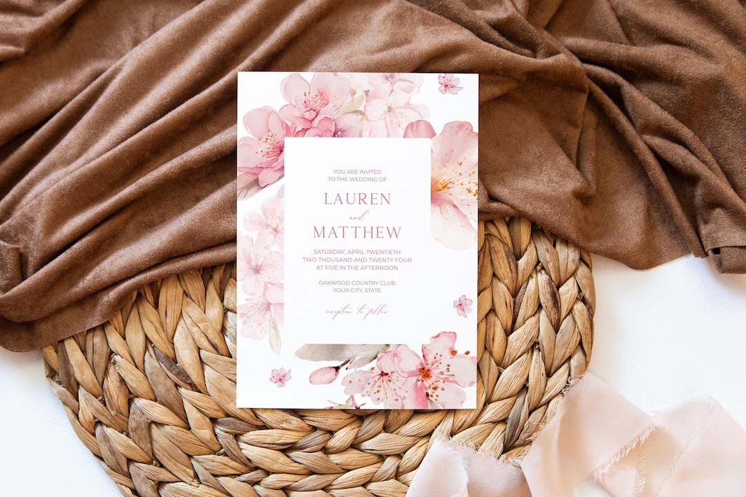Cherry Blossoms Wedding Invitation, Sakura Blossoms Wedding Invite, Spring Floral Wedding Invite ...
