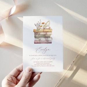 New Chapter Retirement Party Invitation, Stacked Books Send-off Party ...
