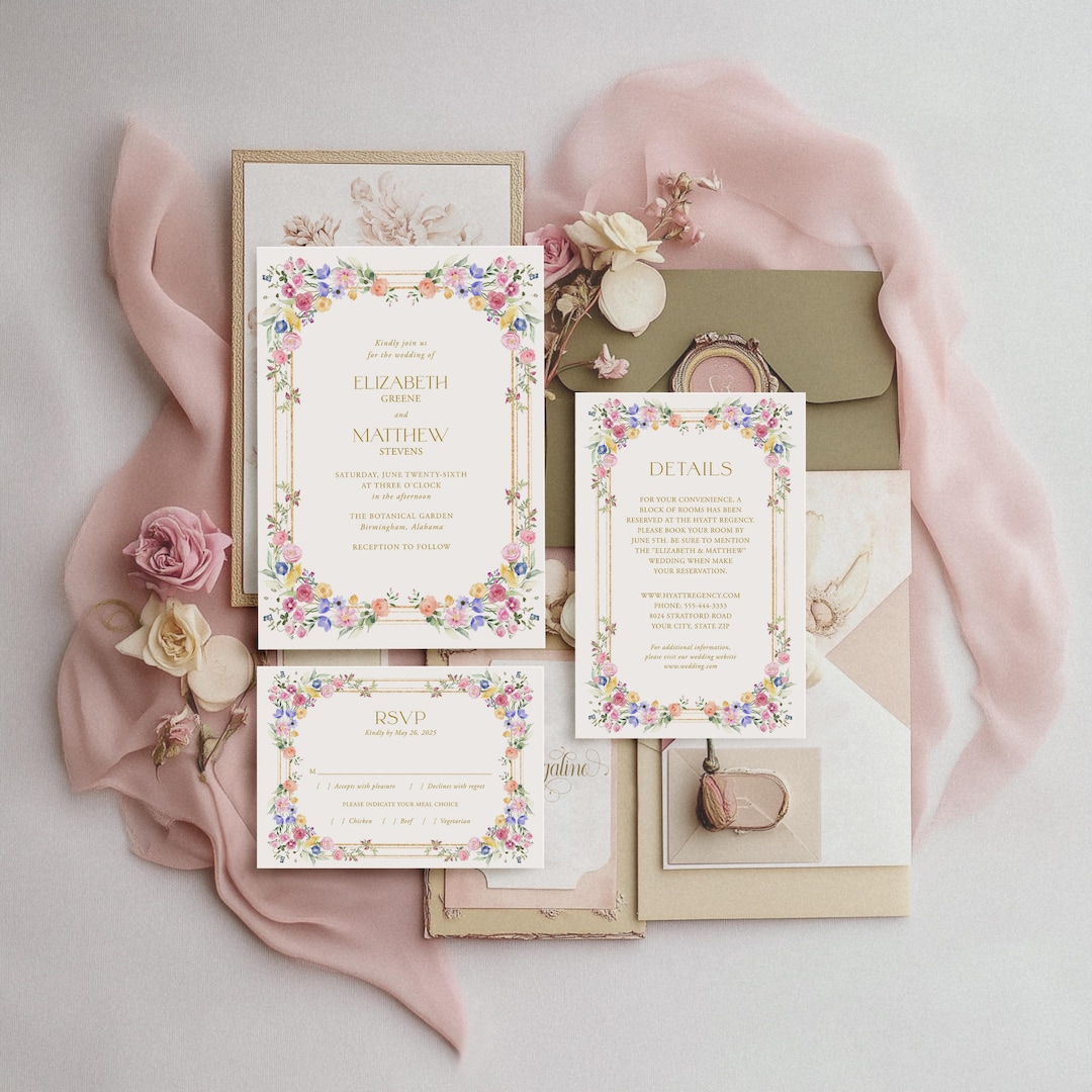 Elegant Wildflowers Wedding Invitation Suite, Spring Floral Wedding Set ...