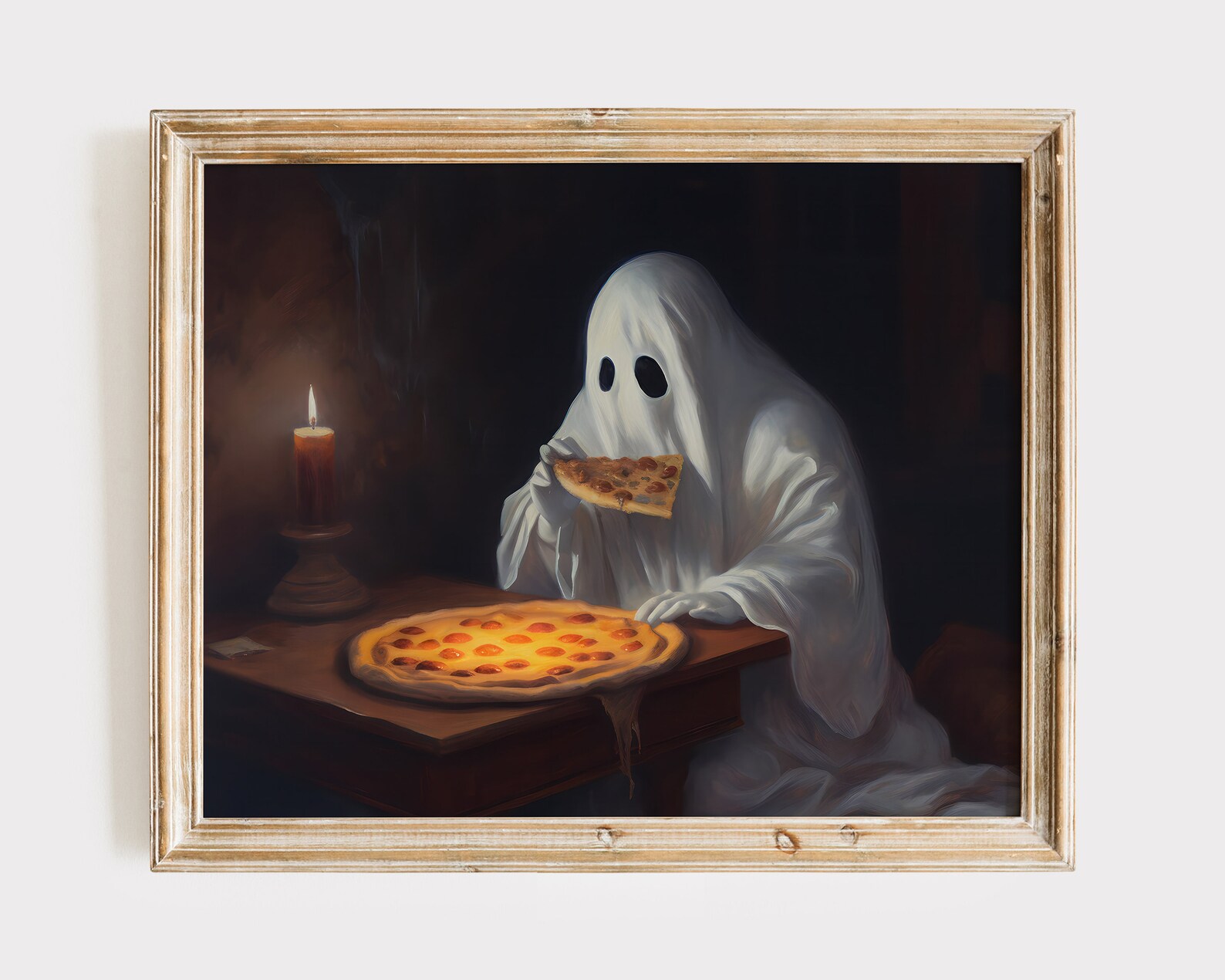 Ghost Eating Pizza Painting, Cute Ghost Printable Art, Halloween Home ...