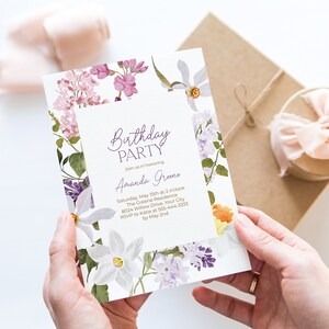 Spring Floral Birthday Party Invitation, Garden Flowers Woman's ...