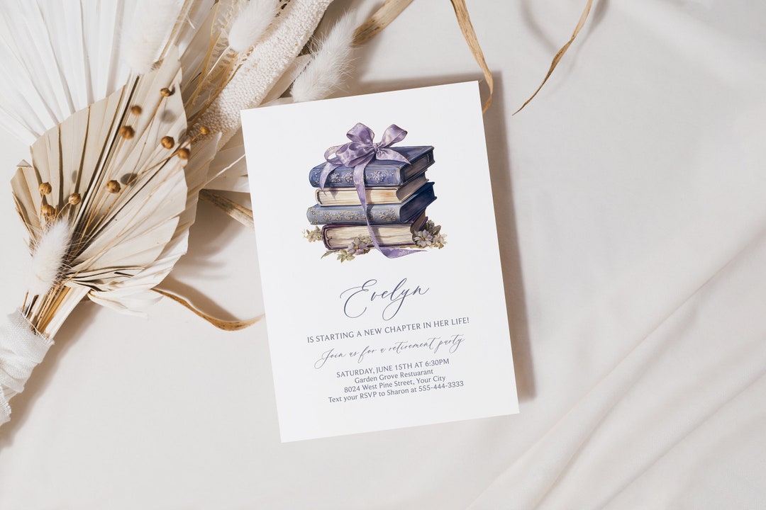 New Chapter Retirement Party Invitation, Stacked Books Send-off Party ...