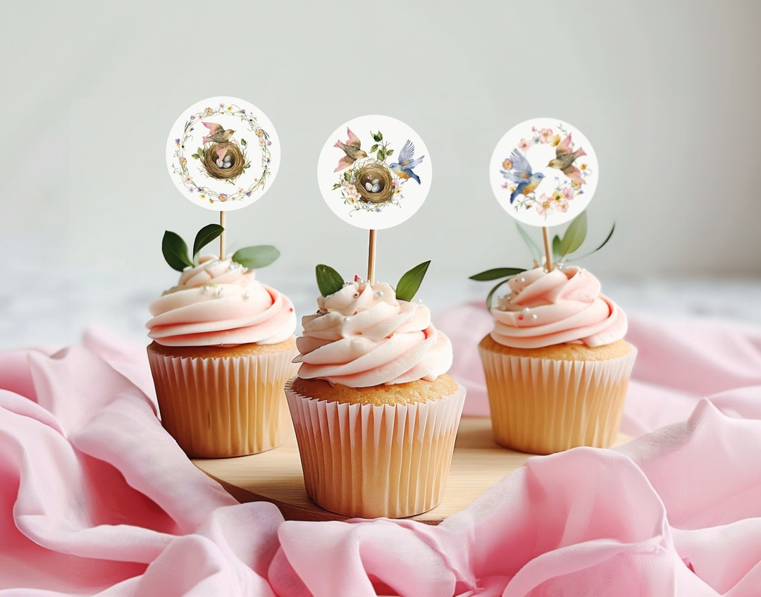 Bird Cupcake Toppers, Instant Download, Bird's Nest Baby Shower ...
